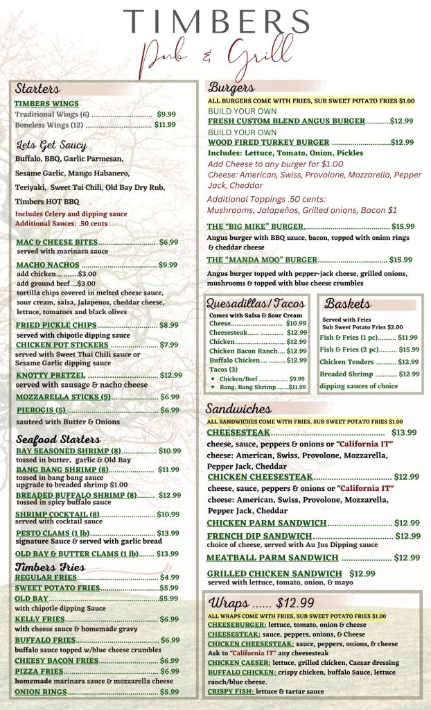 Menu – Timbers Pub & Grill