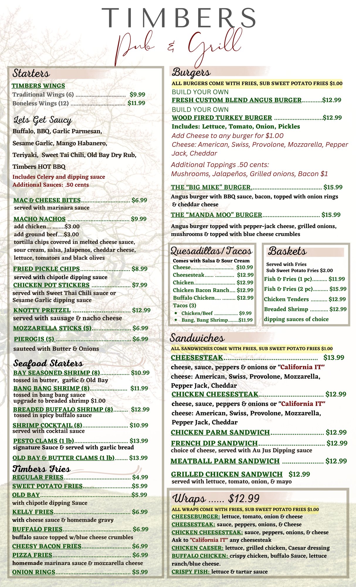 Menu – Timbers Pub & Grill