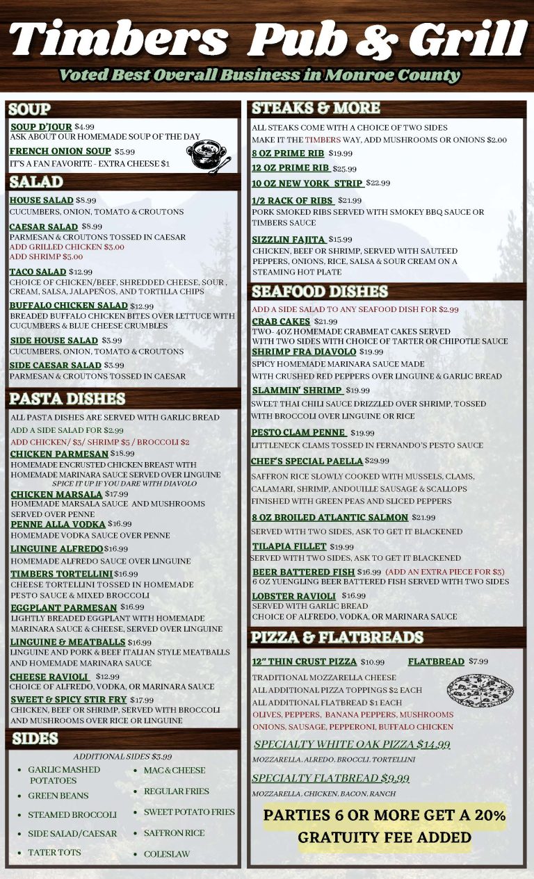Menu – Timbers Pub & Grill
